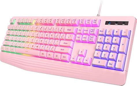 Amazon Com Pink Creamy Keyboard Rainbow LED Backlit 104 Keys Silent Light Up Gaming Keyboard