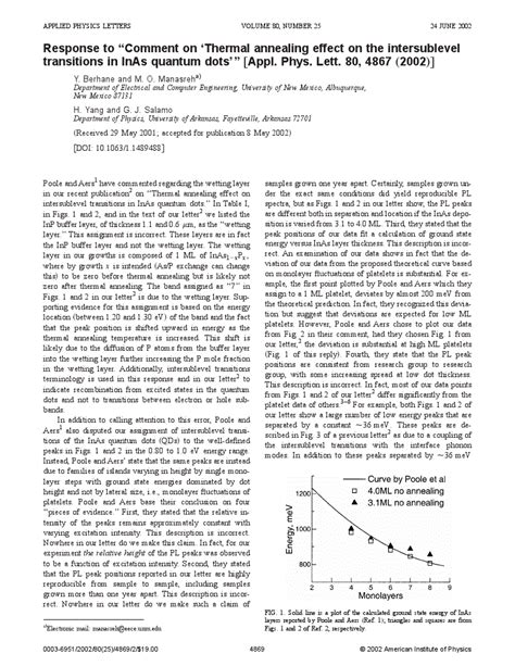 Response To Comment On ‘thermal Annealing Effect On The Intersublevel