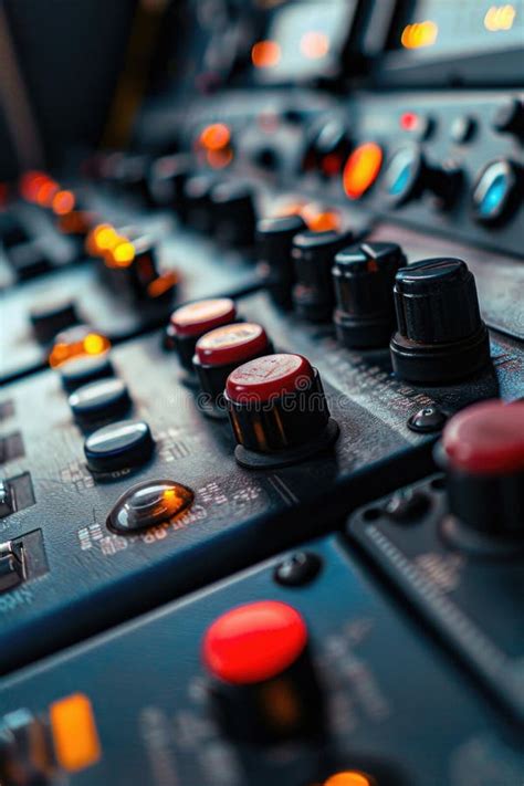 Close Up Shot Of A Control Panel With Various Buttons And Controls Stock Image Image Of