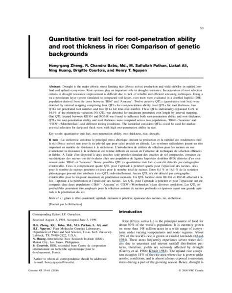 Pdf Quantitative Trait Loci For Root Penetration Ability And Root
