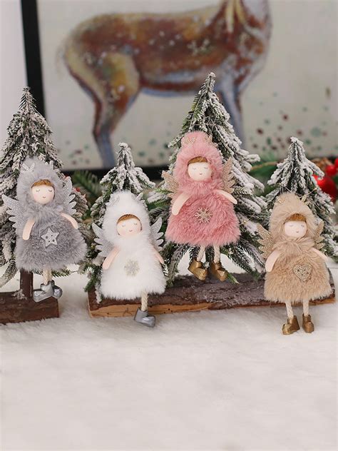 Badu Bg Крилат плюшен ангел момиче кукла висулка Коледна елха Висящ орнамент Ръчно изработена