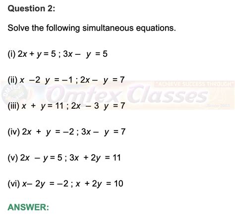 Linear Equations In Two Variables Class 9 Ssc Problem Set 5 Tessshebaylo