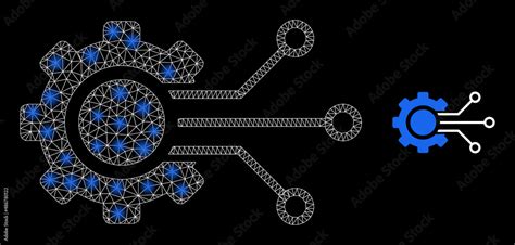 Digital Sensor Cog Icon And Constellation Net Mesh Digital Sensor Cog Structure With Flare Spots