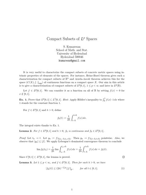 Compact Subsets Of L Spaces N Sup P P P Pdf Compact Space