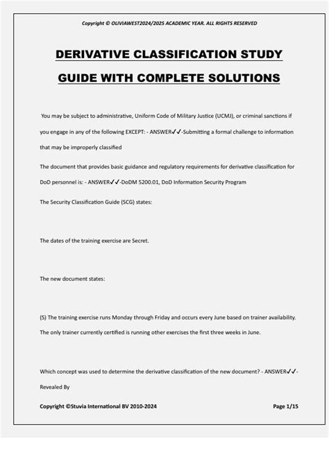 Derivative Classification Study Guide With Complete Solutions Prep Tests Stuvia Us Derivative Classification Study Guide With Complete Solutions Prep Tests Stuvia Us