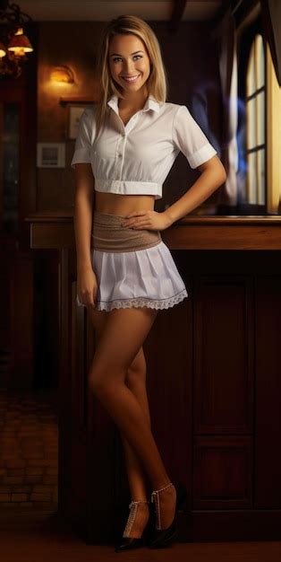 Mucama Caliente Linda Chica Sonriente Foto Usar Minifalda Vestido Tradicional Foto Premium