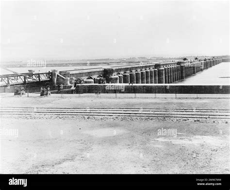 Assiut Or Asyut Barrage On The River Nile In Egypt General View Upstream Showing The Lock Stock