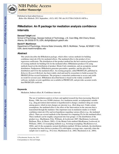 Pdf Rmediation An R Package For Mediation Analysis Confidence Intervals