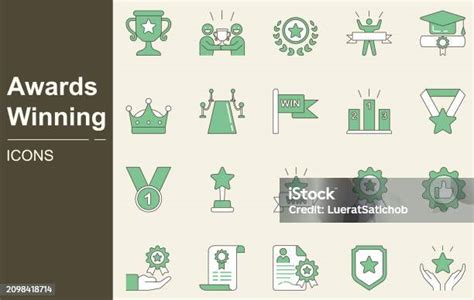 수상 경력에 빛나는 아이콘 세트입니다 수상 트로피 컵 메달 시상식 인정 1 위 수상자 연단 리더십 인증서 월계관 선물 상 프리미엄 품질 보증 라벨 No1 1위에 대한 스톡