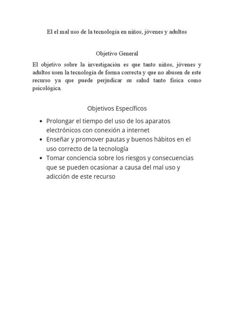 El El Mal Uso De La Tecnología En Niños Pdf