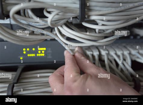 Rack Mounted Servers In A Server Room Close Up Stock Photo Alamy