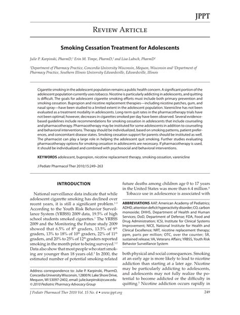Pdf Smoking Cessation Treatment For Adolescents