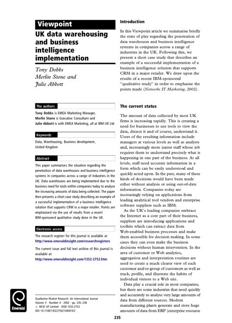 Pdf Uk Data Warehousing And Business Intelligence Implementation