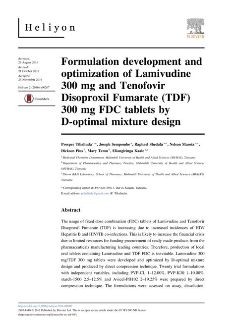 Pdf Formulation Development And Optimization Of Lamivudine 300 Mg And Tenofovir Disoproxil