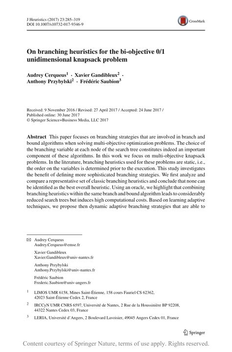 On Branching Heuristics For The Bi Objective 01 Unidimensional