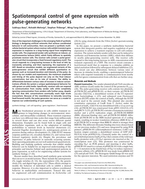 Pdf Spatiotemporal Control Of Gene Expression With Pulse Generating