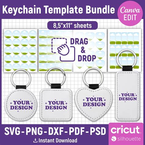 Leather Keychain Template Bundle Keychain Template Svg Sublimation Template Bifold Wallet