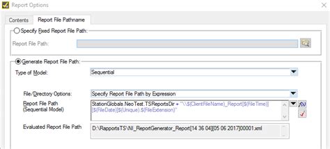 individual report path with defined file name from the report settings