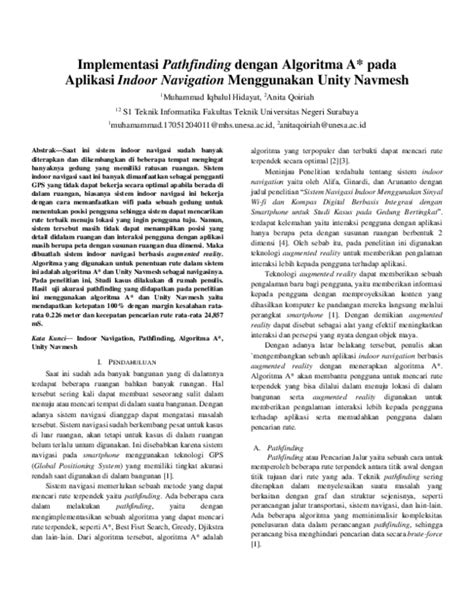 Implementasi Pathfinding Dengan Algoritma A Pada Aplikasi Indoor Navigation Menggunakan Unity