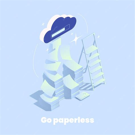 Free Vector Isometric Go Paperless Concept With Cloud File Storage And Stacks Of Papers 3d