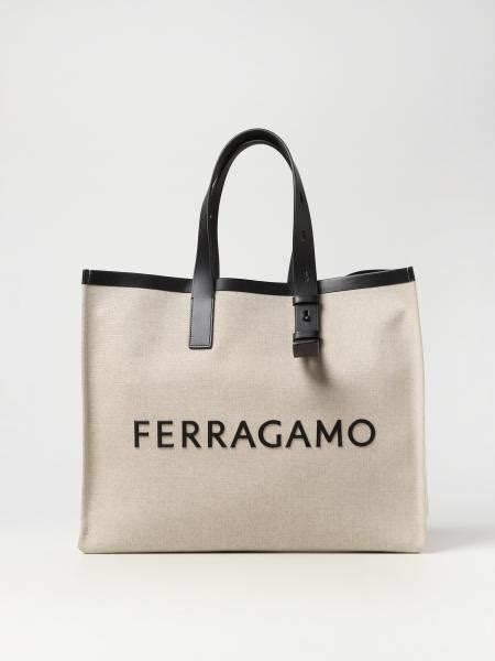 FERRAGAMO: bag in canvas and leather - Beige | Ferragamo bags 241298 ...