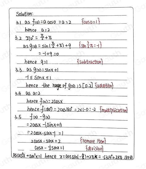 Solved Question 3 The Diagram Below Represents The Graphs Of The Functions Fxacos X And 31