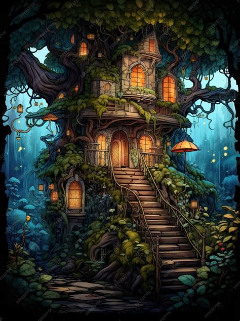Premium Photo Illustration Fantasy Landscape House In A Forest Poster