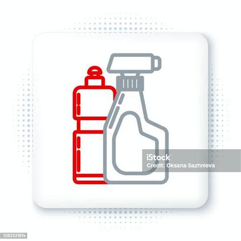 액체 세탁 세제 표백제 식기 세척액 또는 흰색 배경에 격리 된 다른 세제 아이콘에 대한 라인 플라스틱 병 다채로운 개요 개념