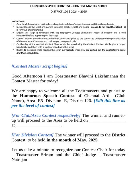 D120 Contest Master Script Humorous Speech Contest 2024[1] Pdf