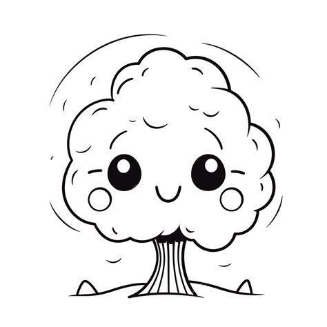 아이들을 위한 귀여운 카와이 나무 색칠 페이지 개요 스케치 드로잉 벡터 나무 그리기 나무 개요 나무 스케치 Png