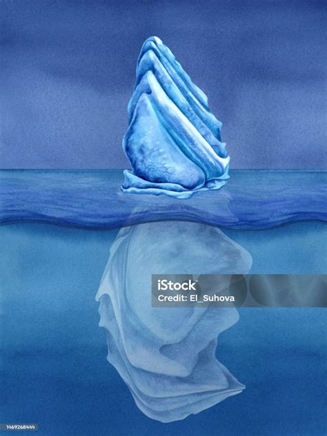 수채화 손으로 그린 추상적인 바다 풍경은 수중 부분이 있는 빙산이 있습니다 디자인 프로젝트를 위한 손으로 그린 클립아트 깊은에 대한 스톡 벡터 아트 및 기타 이미지 Istock