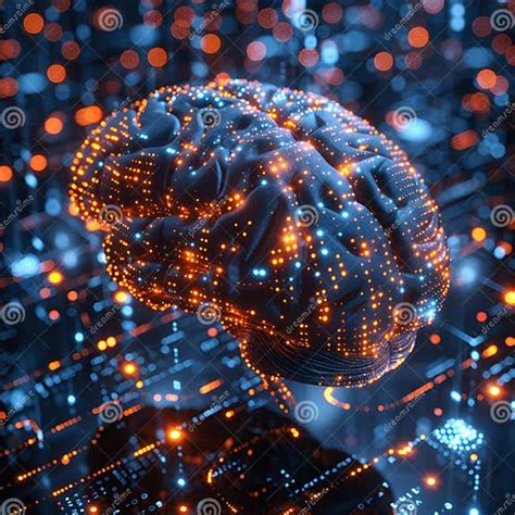 binary code brain ai concept background stock illustration