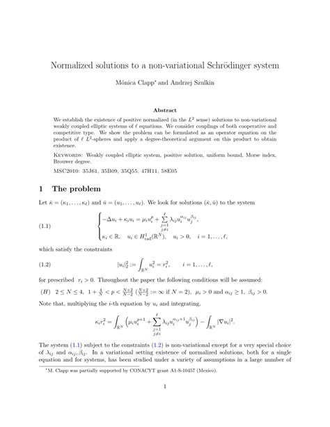 Pdf Normalized Solutions To A Non Variational Schrödinger System
