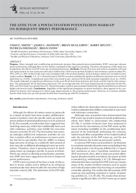 Pdf The Effects Of A Postactivation Potentiation Warm Up On