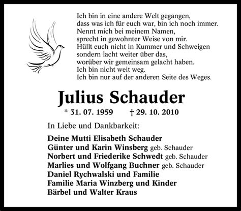 Traueranzeigen Von Julius Schauder Trauer In Nrwde