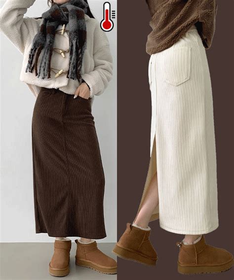 ~2xl 기장선택융털코듀로이 뒤트임 융털기모 코듀로이 골덴 H라인 밴딩 롱스커트 Bok Place