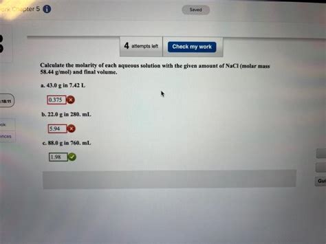 Solved Calculate The Molarity Of Each Aqueous Solution With