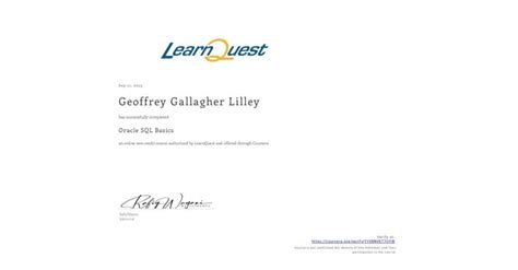 Geoff Lilley On Linkedin Completion Certificate For Oracle Sql Basics