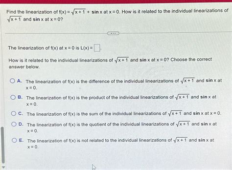 Solved 21 Help Please Find The Linearization Of Fx Vx 1 Sin