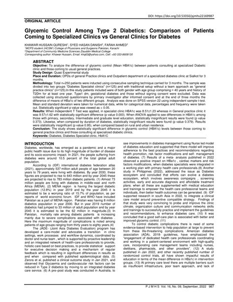 Pdf Glycemic Control Among Type 2 Diabetics Comparison Of Patients