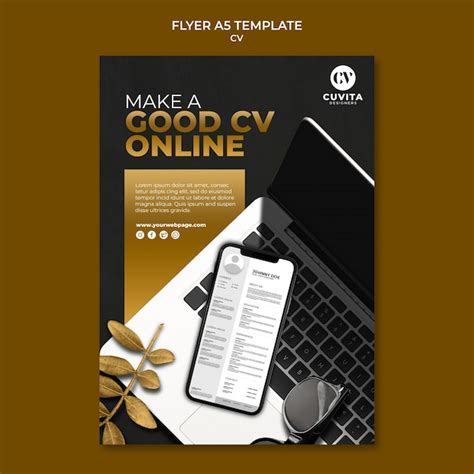 이력서에 대한 고급스러운 황금 세로 전단지 템플릿 무료 Psd 파일