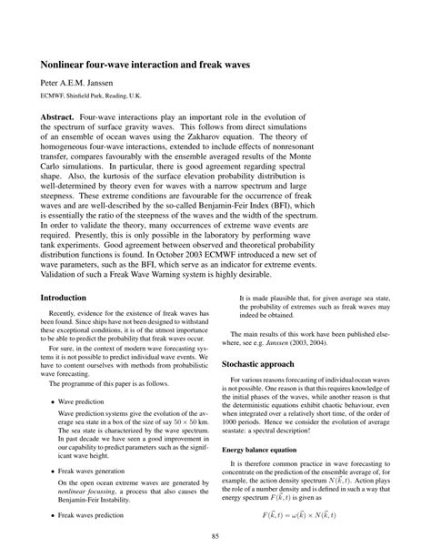 Pdf Nonlinear Four Wave Interactions And Freak Waves
