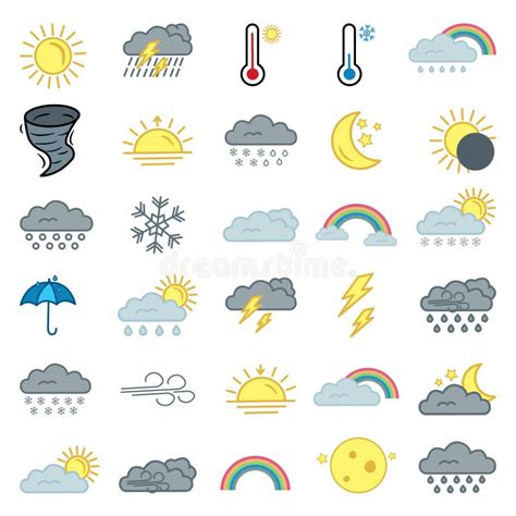 Set Of 30 Colored Weather Icons Stock Vector Illustration Of Weather Cloud 276605019