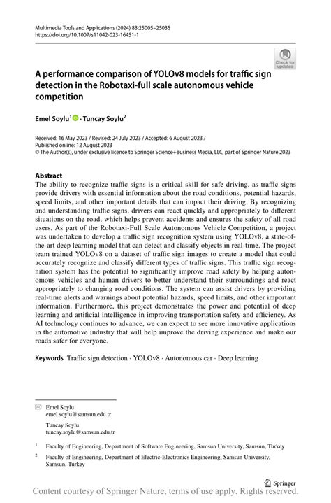 A Performance Comparison Of YOLOv Models For Traffic Sign Detection In The Robotaxi Full Scale