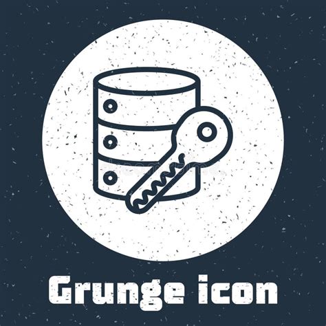 Grunge Line Server Security With Key Icon Isolated On Grey Background Security Safety