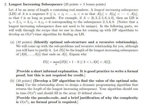 Solved Longest Increasing Subsequence Points Chegg