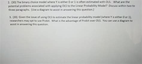Solved 2 30 The Binary Choice Model Where Y Is Either 0