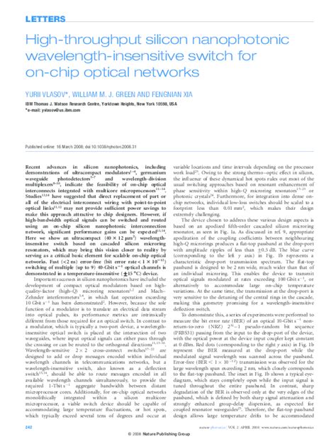 Pdf High Throughput Silicon Nanophotonic Wavelength Insensitive Switch For On Chip Optical
