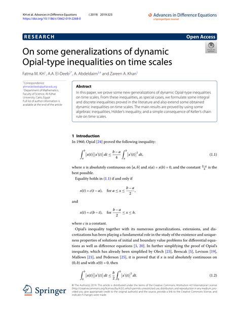Pdf On Some Generalizations Of Dynamic Opial Type Inequalities On