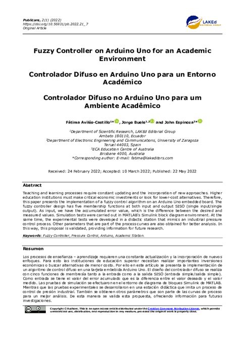 Pdf Controlador Difuso En Arduino Uno Para Un Entorno Académico